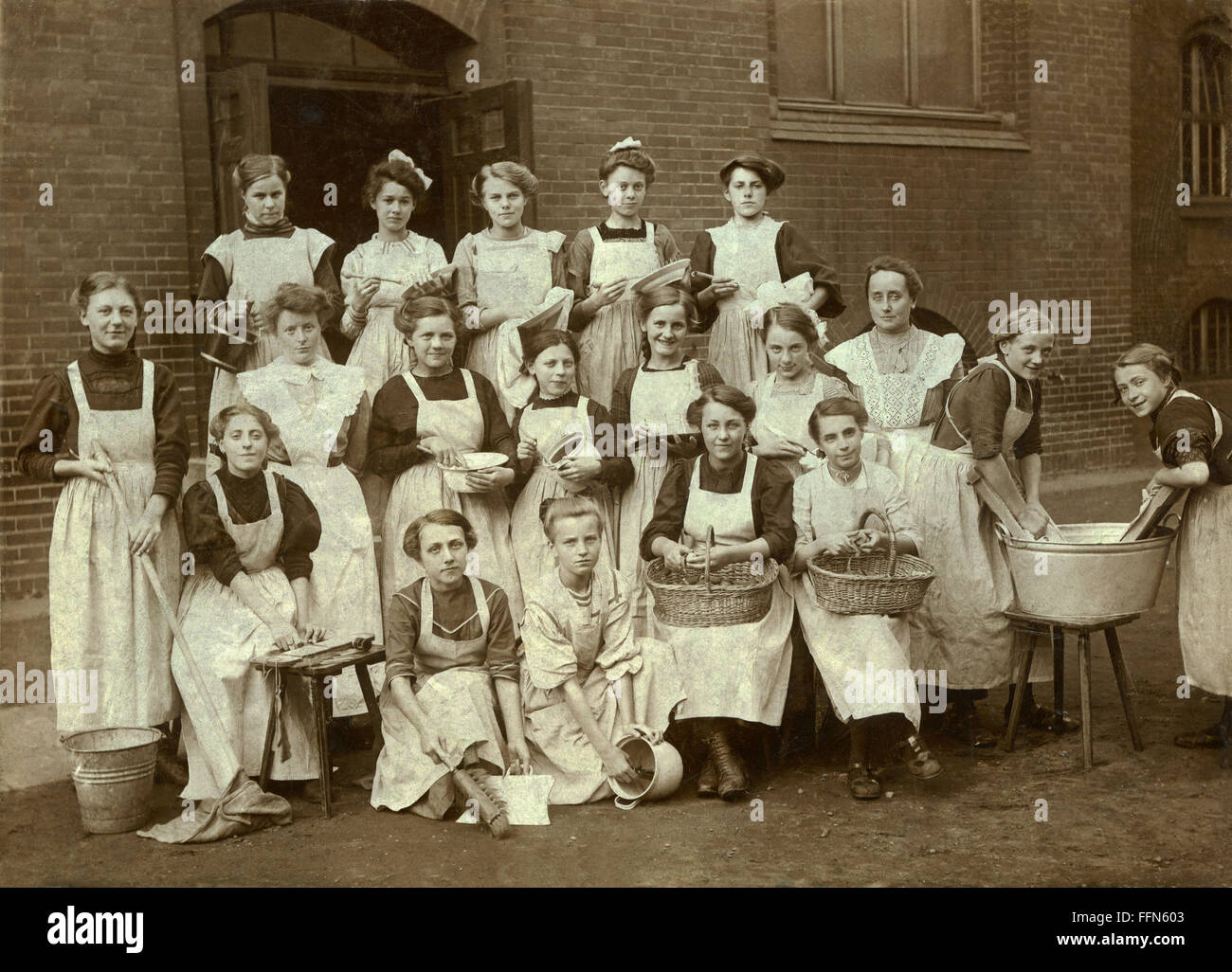 people, profession, young girls learning domestic economy, Germany ...
