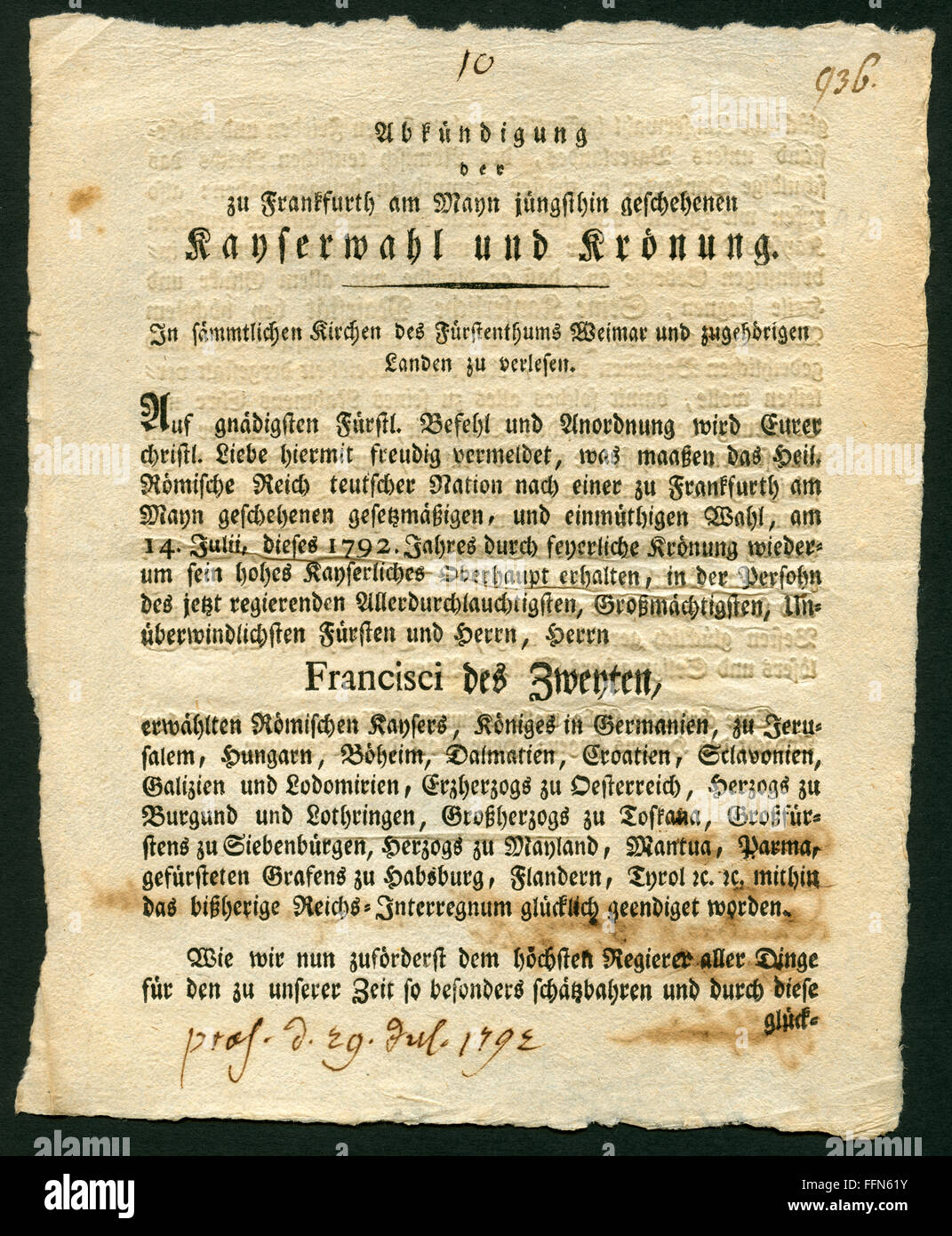 Germany, principality of Weimar, announcement the election of the ...
