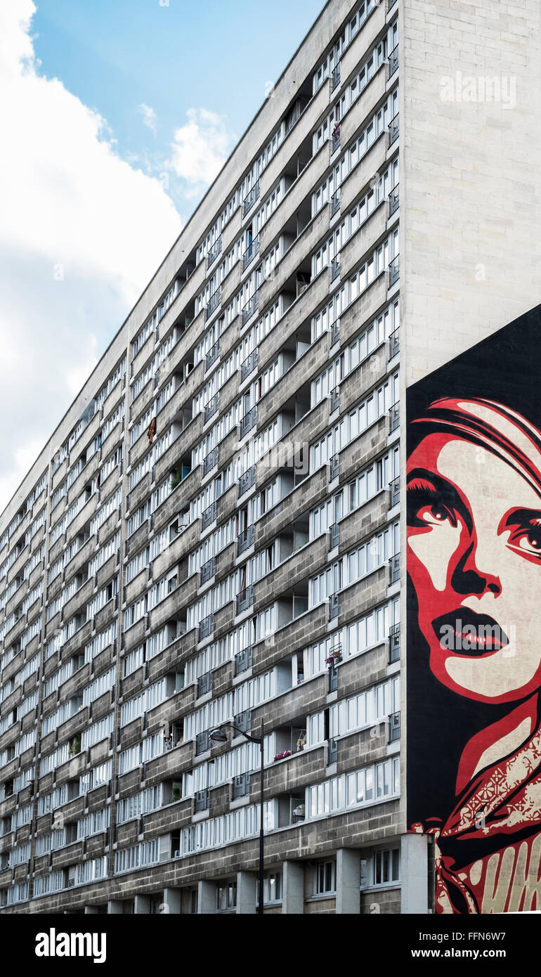 face of a woman painted on the facade of a residential building Stock ...