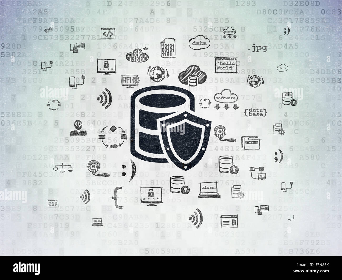 Software concept: Database With Shield on Digital Paper background ...