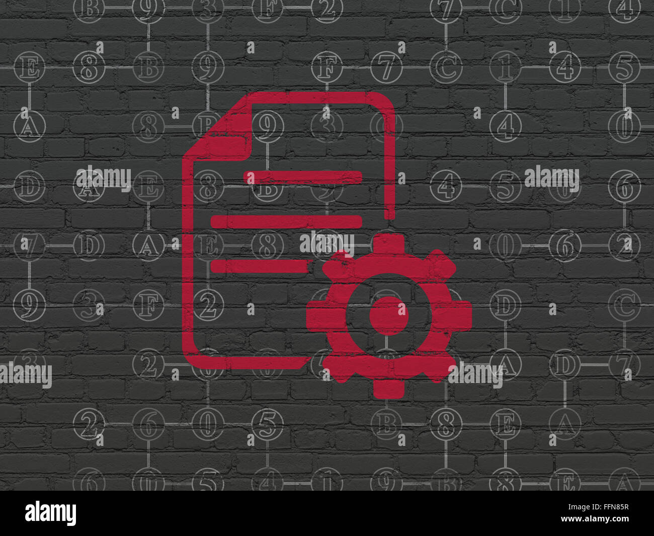 Programming concept: Gear on wall background Stock Photo - Alamy