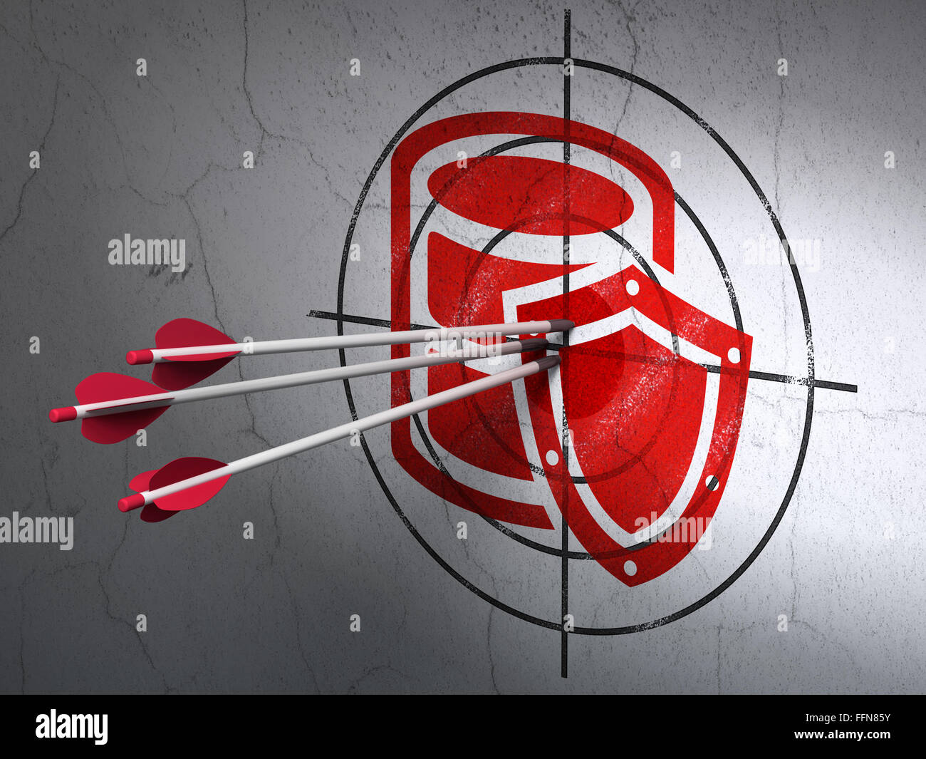 Software concept: arrows in Database With Shield target on wall ...