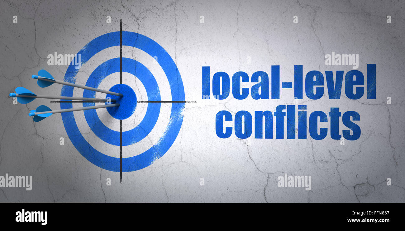 Politics concept: target and Local-level Conflicts on wall background ...