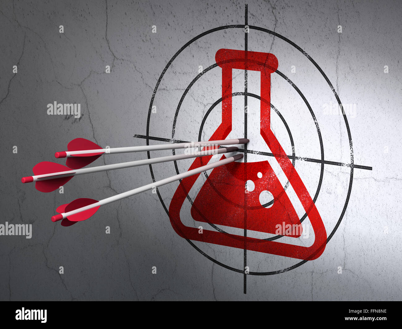 Science concept: arrows in Flask target on wall background Stock Photo ...