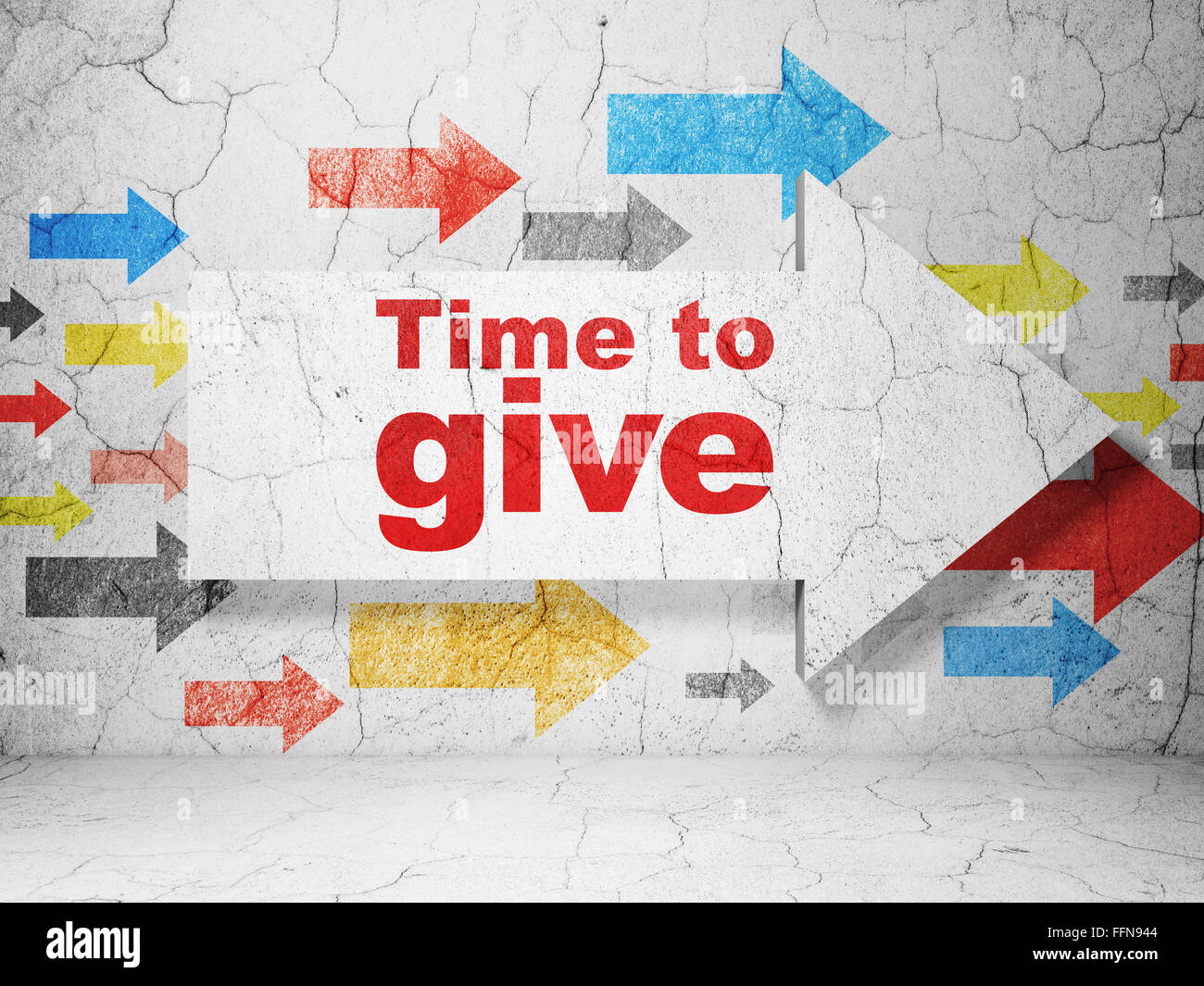 Timeline concept: arrow with Time To Give on grunge wall background ...