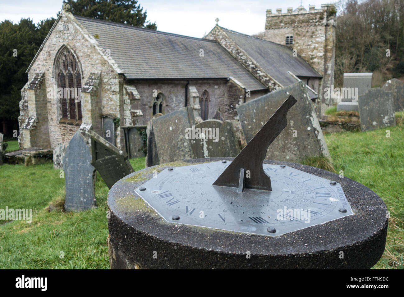 St Brynach Church sundial, Nevern, Pembrokeshire, Wales, UK Stock Photo ...