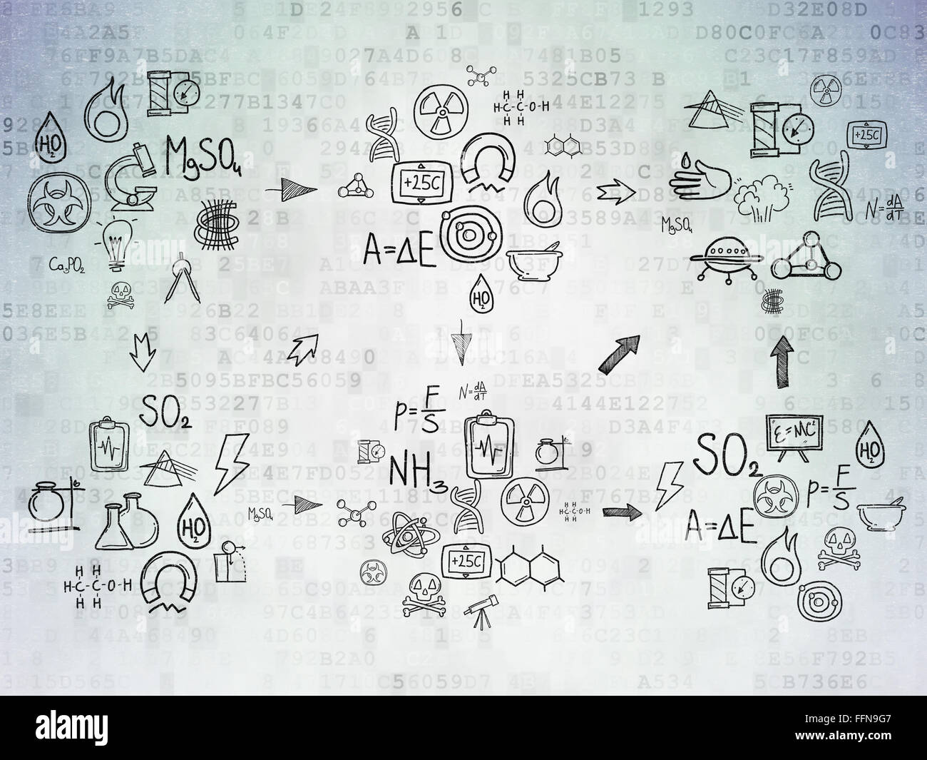 Digital background: Digital Paper with Hand Drawn Science Icons Stock ...