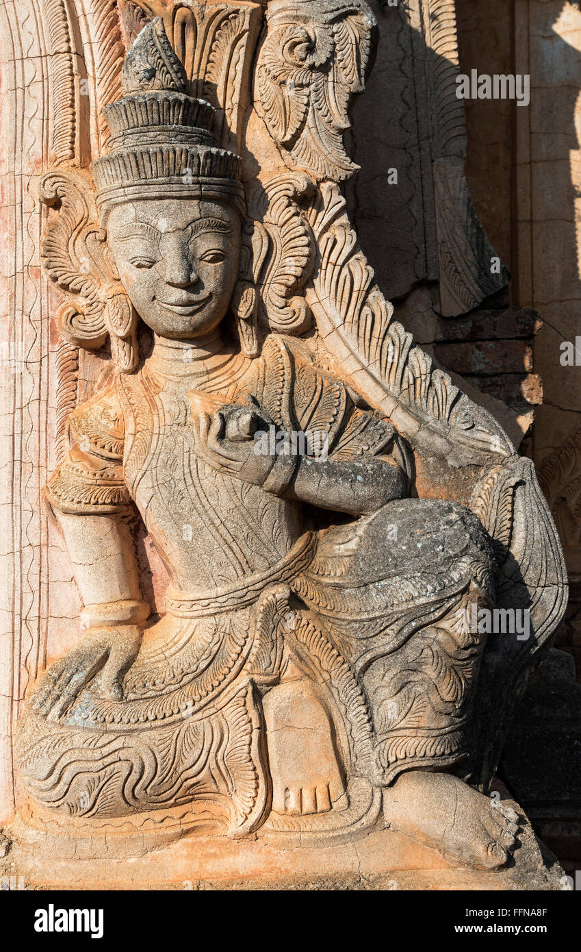 Deva statue at the crumbling Nyaung Oak monastery in Inthein (Indein ...