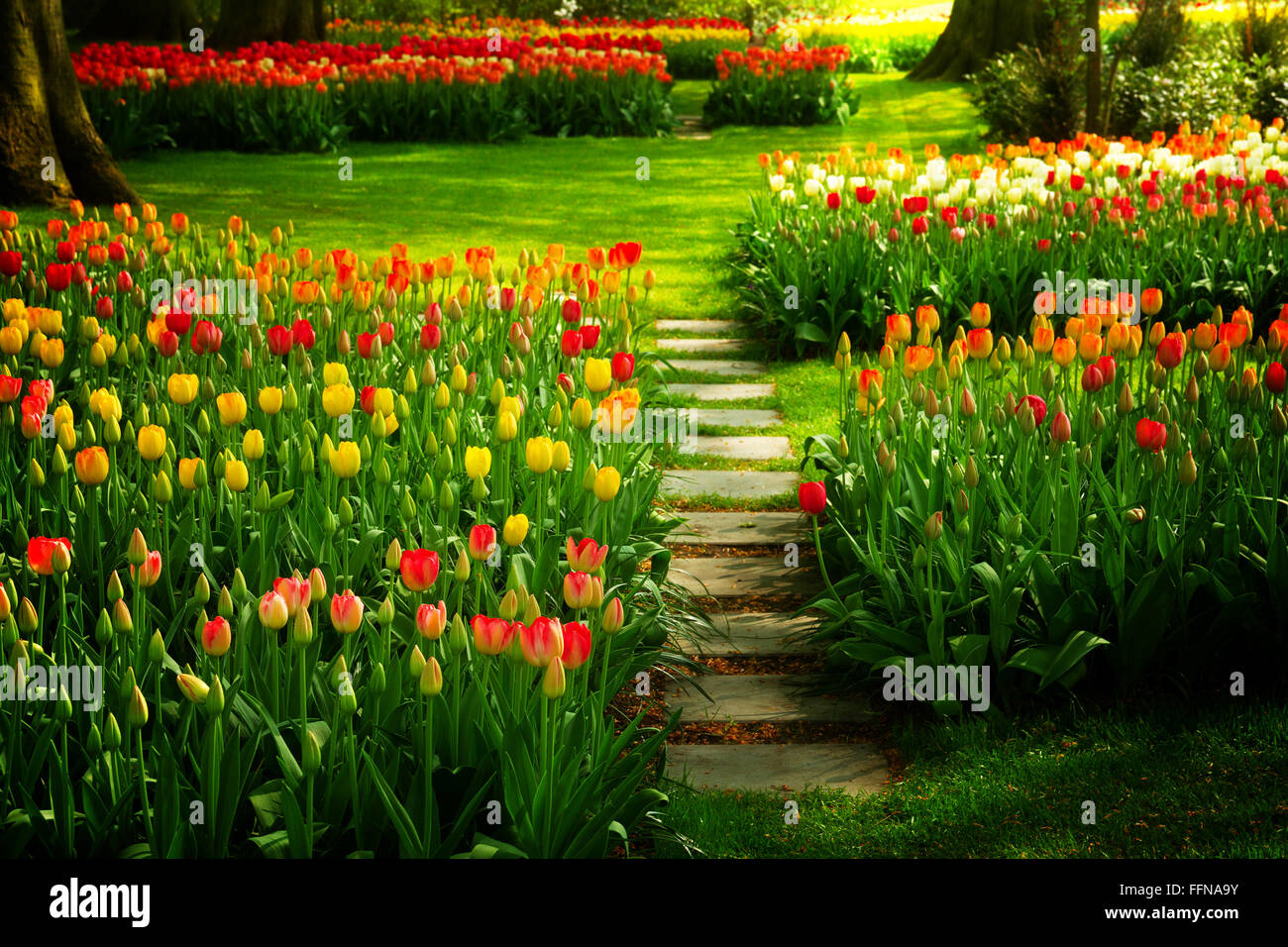 Stone path winding in a garden Stock Photo - Alamy