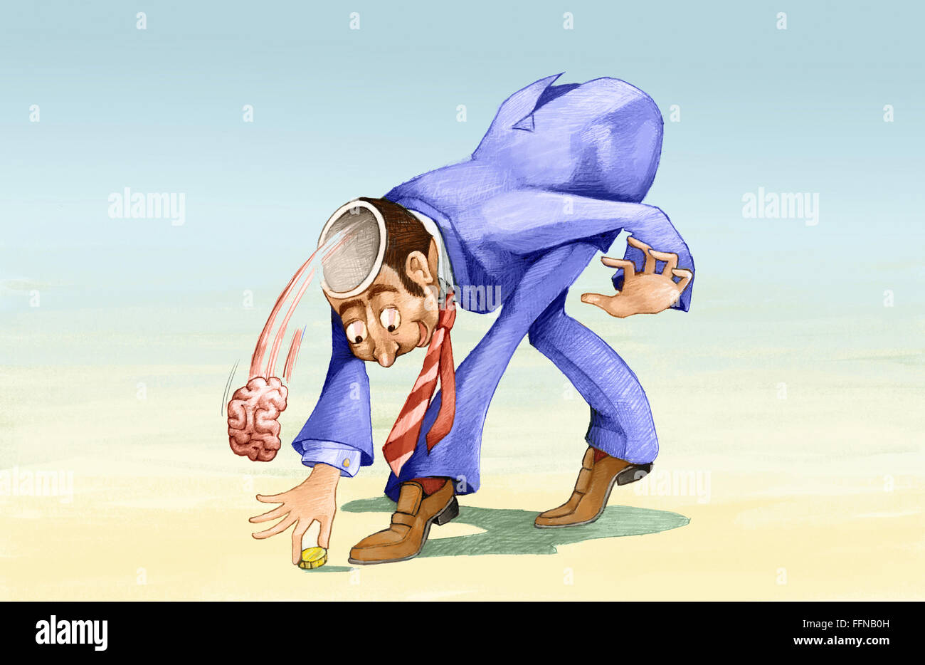 a man as he bends to pick up a coin loses brain Stock Photo - Alamy