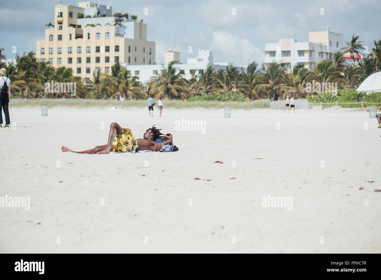Miami Beach, Florida - People relaxing on the main beach, April Stock ...