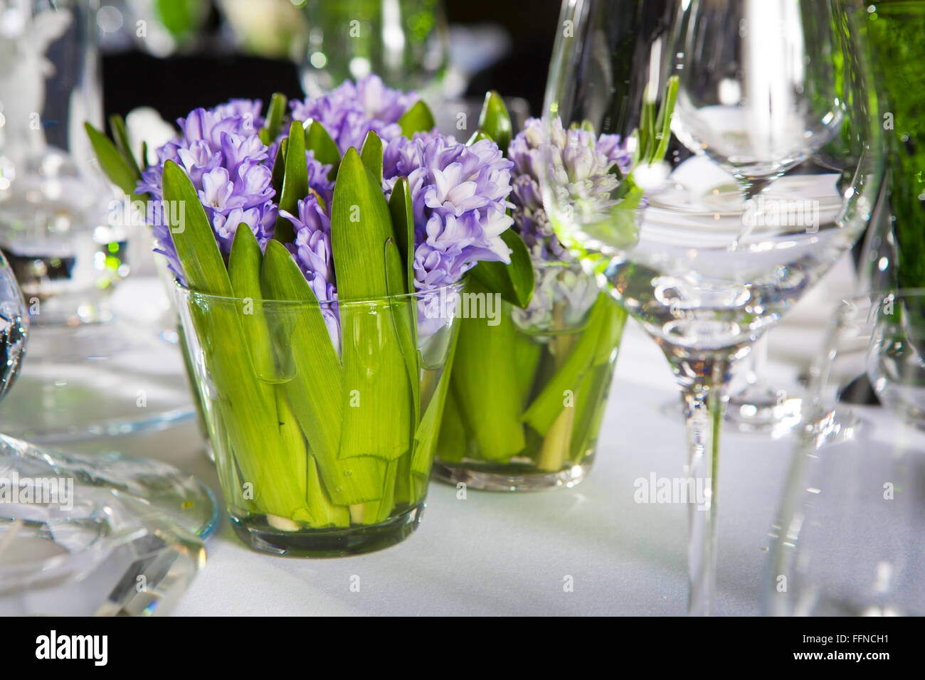 hyacinth Floral Arrangement in Vase for wedding reception. Selective ...