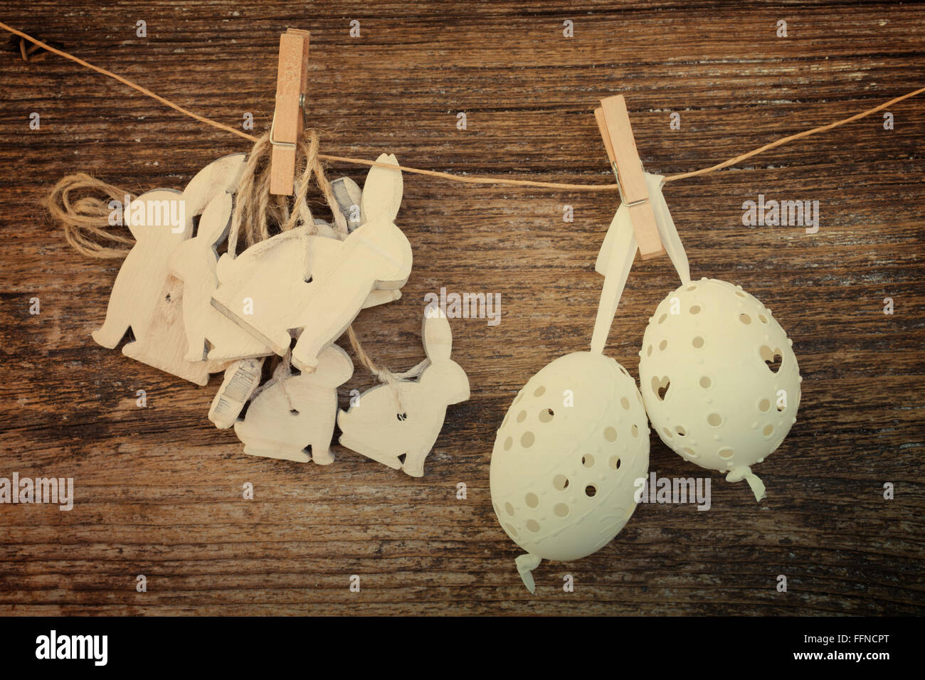 hanging easter eggs and rabbits Stock Photo - Alamy