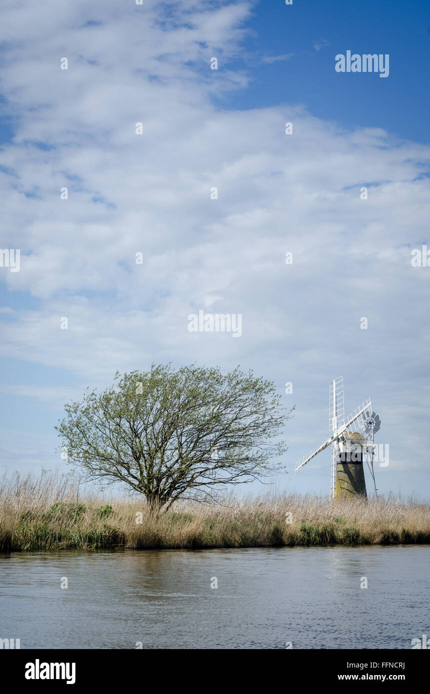 Thurne Dyke Windmill on the river Bure, Norfolk Broads, England, UK ...