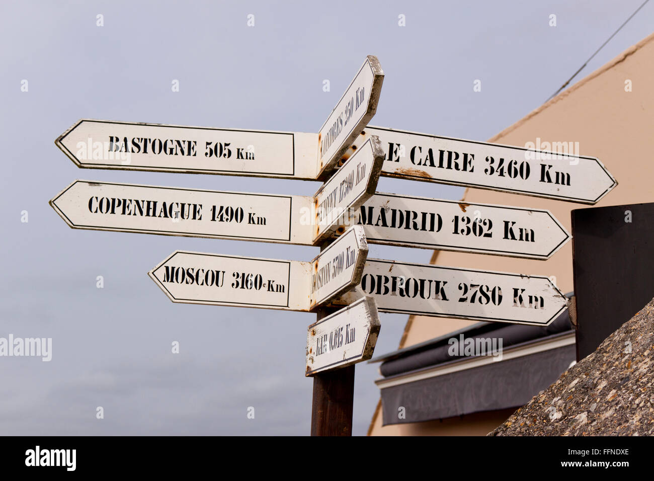 Signs Pointing to Various World Capitals from Utah Beach, Normandy ...
