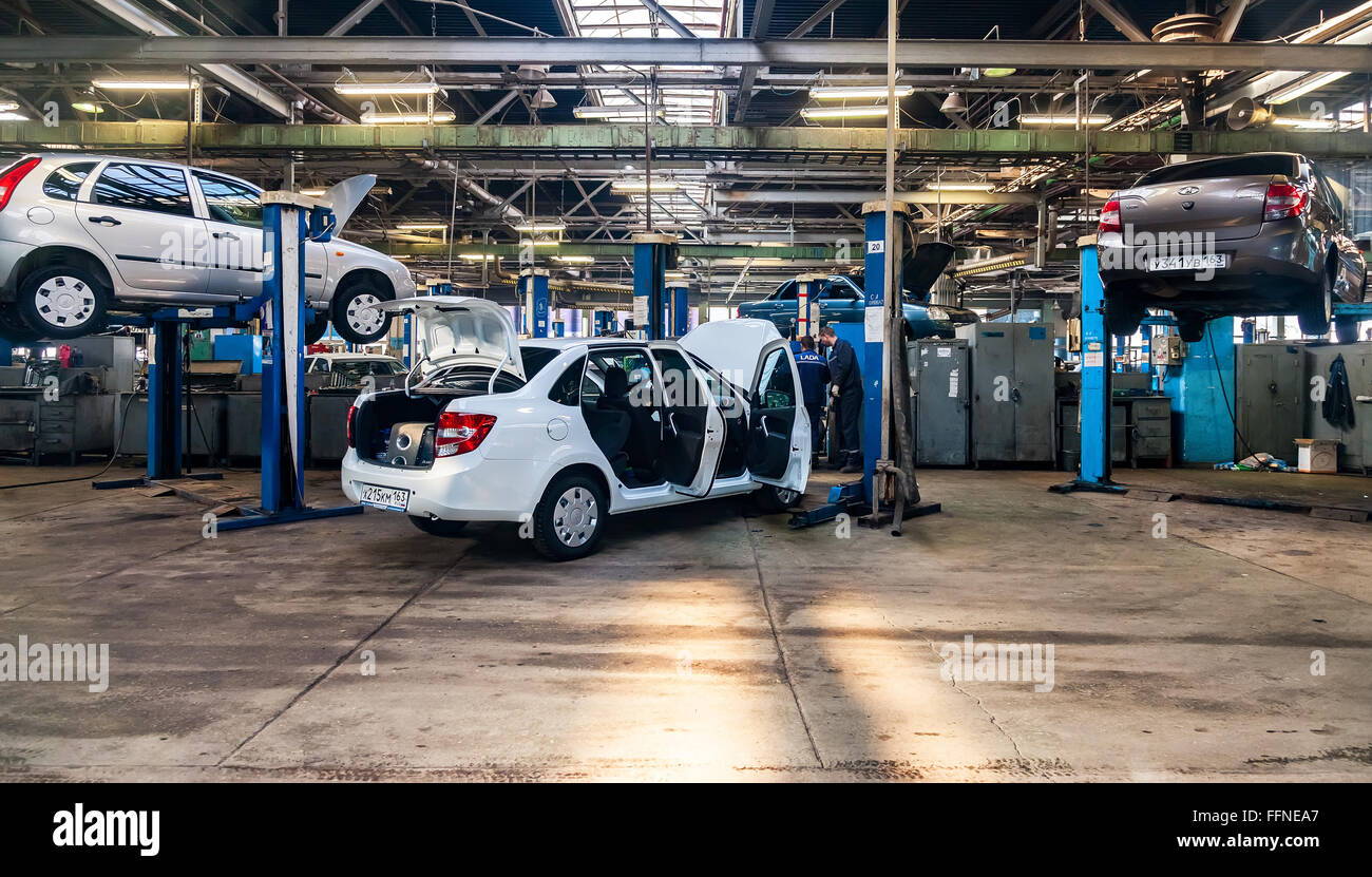 Inside in the auto repair service station of the official dealer Lada ...