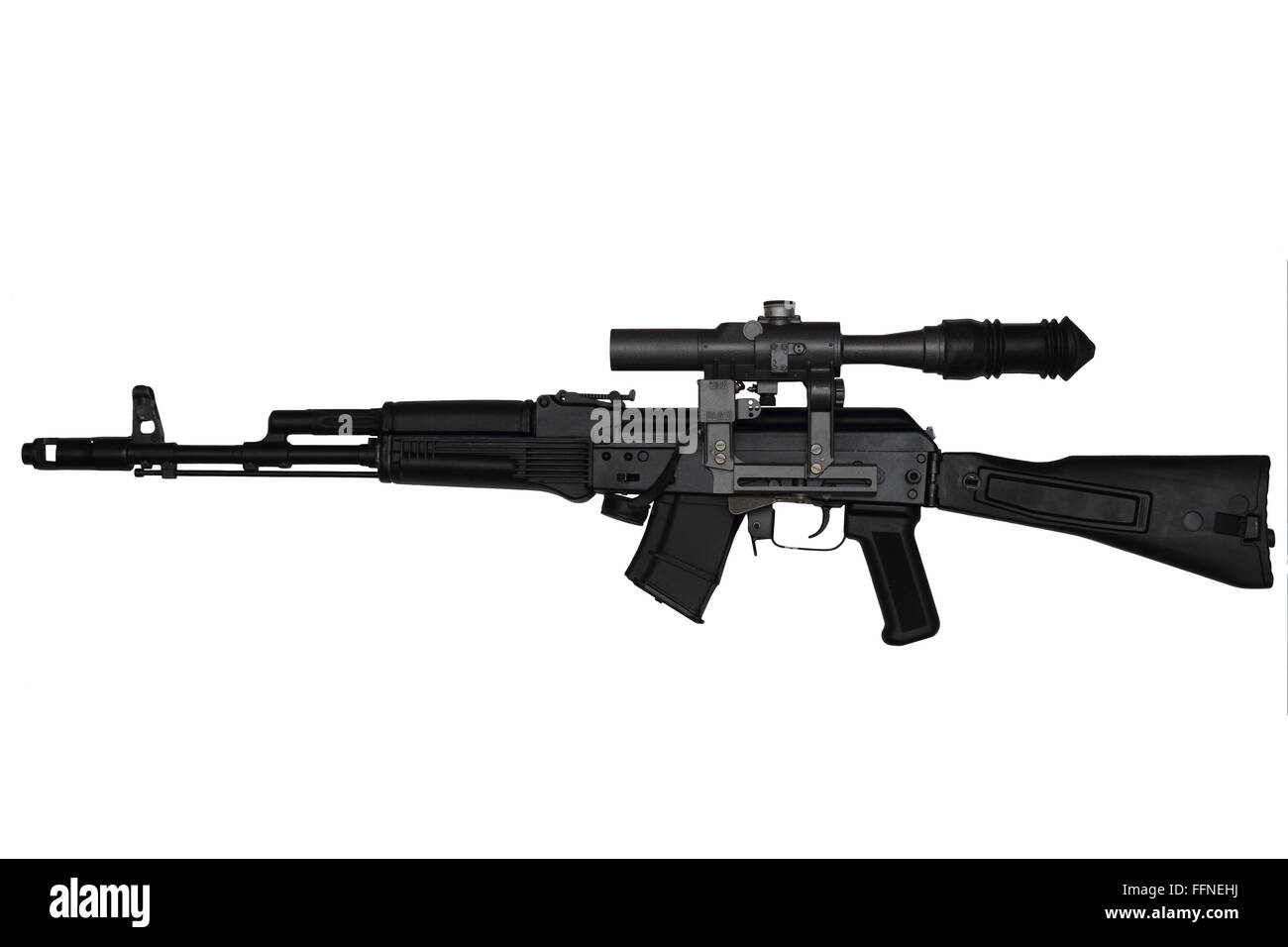 Assault rifle with riflescope left side view isolated on white ...