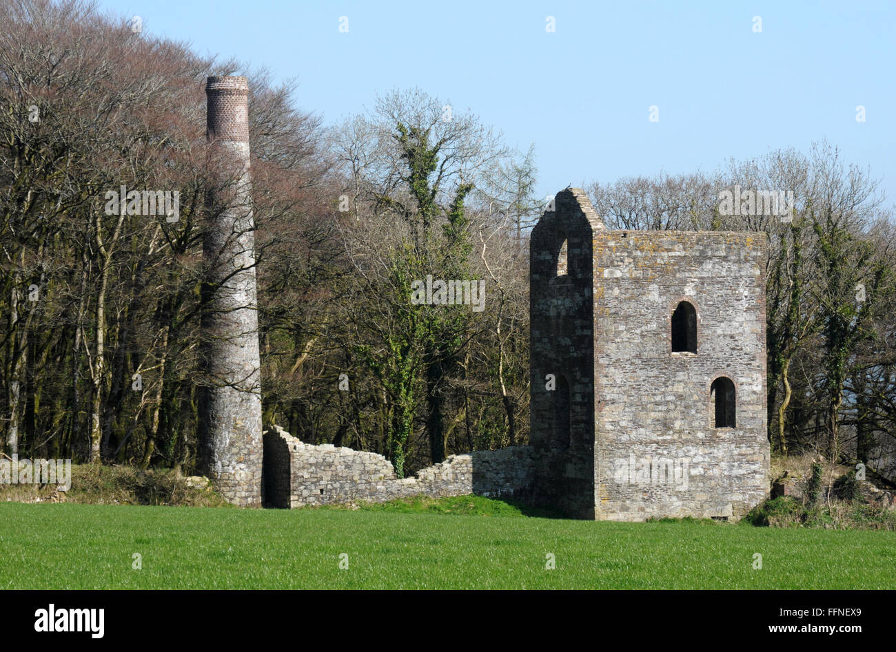 Mine working buildings in Cornwall UK. These particular buildings are ...