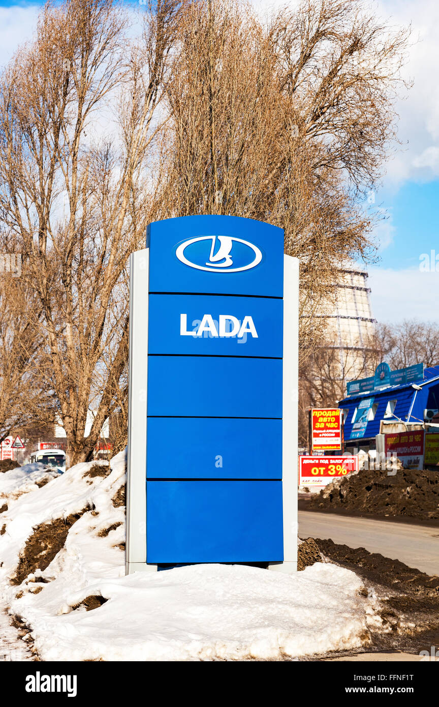 Official dealership sign of Lada. Lada is a Russian automobile ...