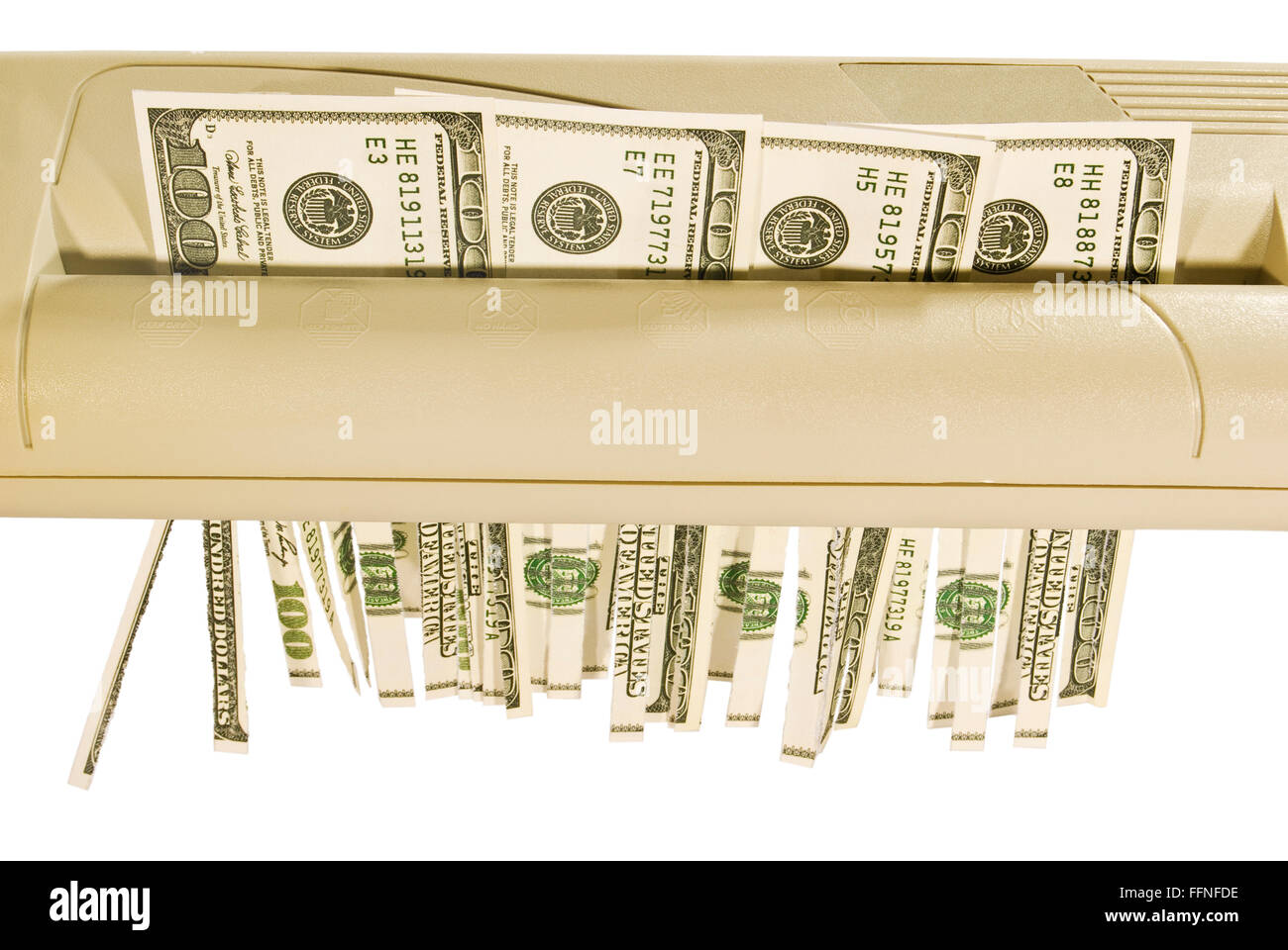 One hundred dollar bills being shredded hi-res stock photography and ...