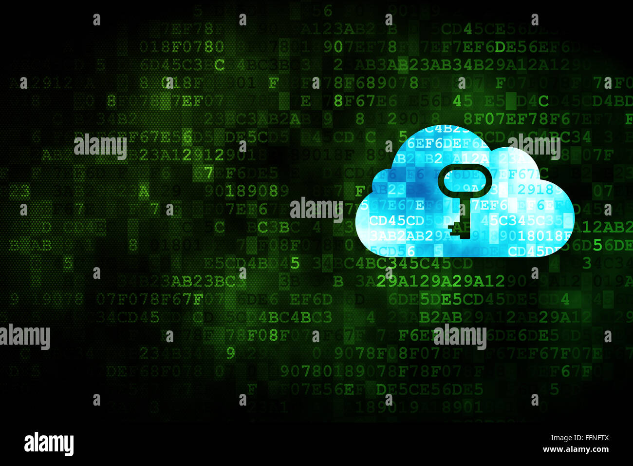 Cloud networking concept: Cloud With Key on digital background Stock ...