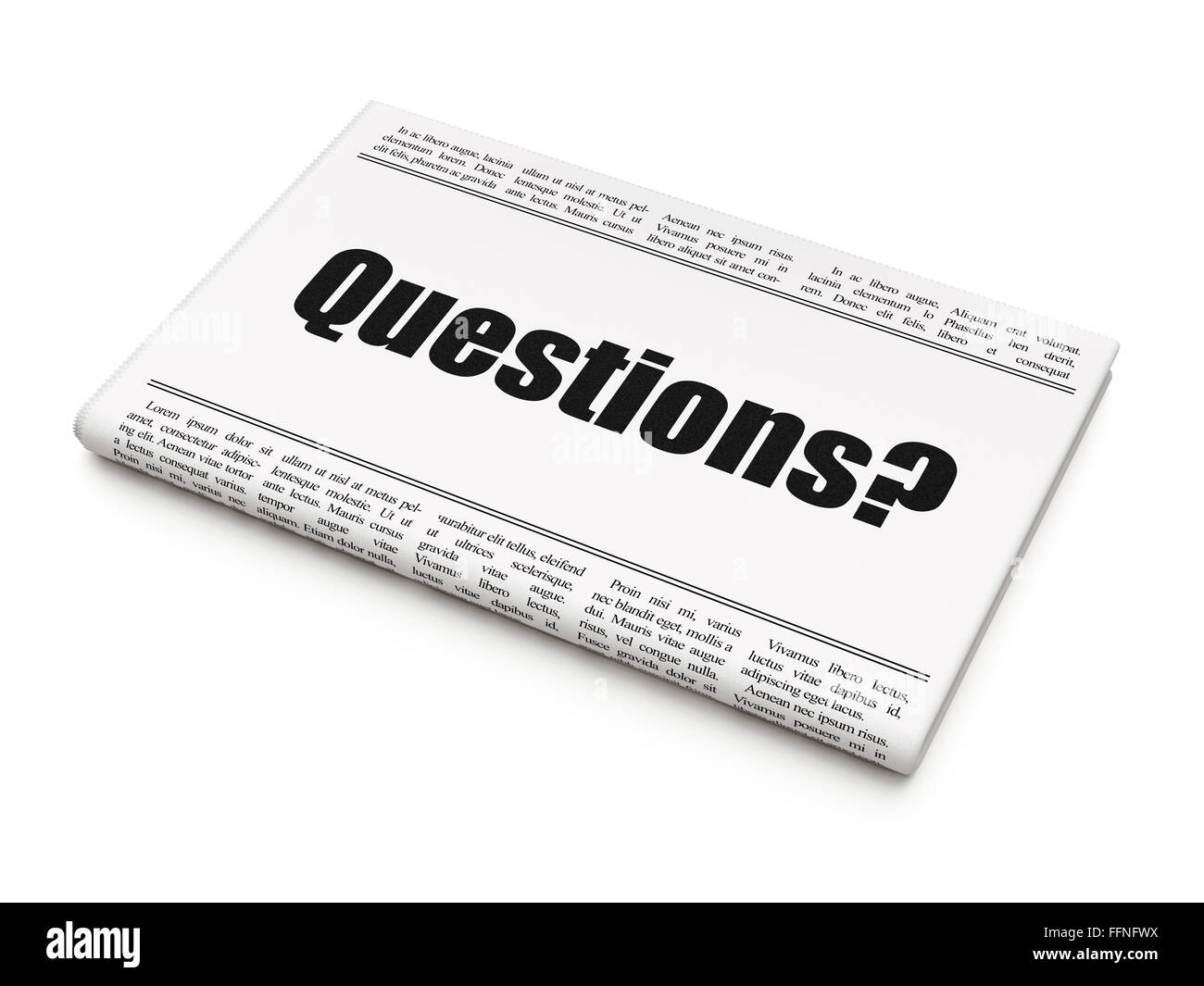 Studying concept: newspaper headline Questions Stock Photo - Alamy