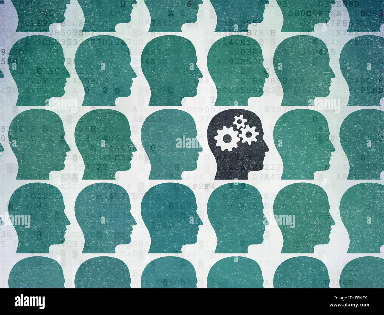 Learning concept: head with gears icon on Digital Paper background ...