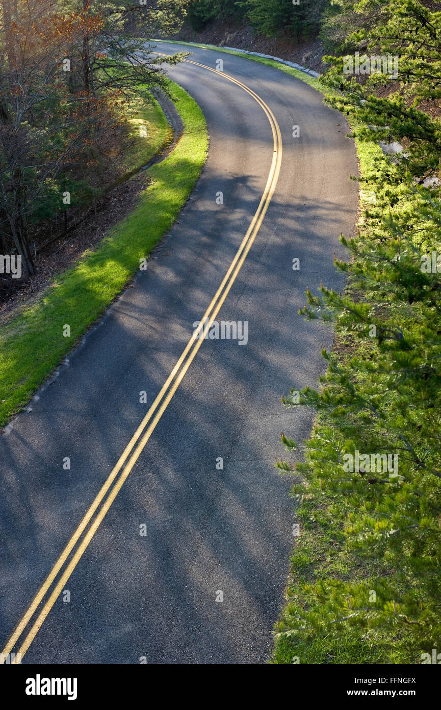 Vibrant Spring Greenery Borders Curved Mountain Road Stock Photo - Alamy