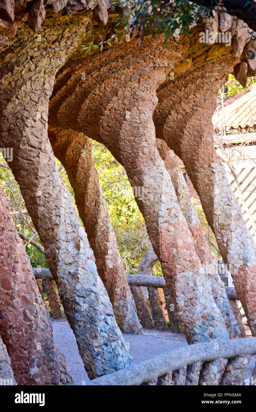 Columns. Park Guell designed by architect Antoni Gaudi. Gracia quarter ...