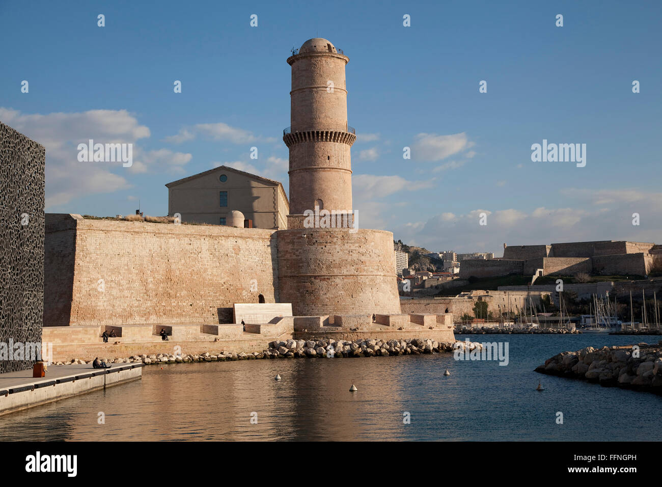 Tower of Fort Saint Jean in Marseille old port, France Stock Photo - Alamy