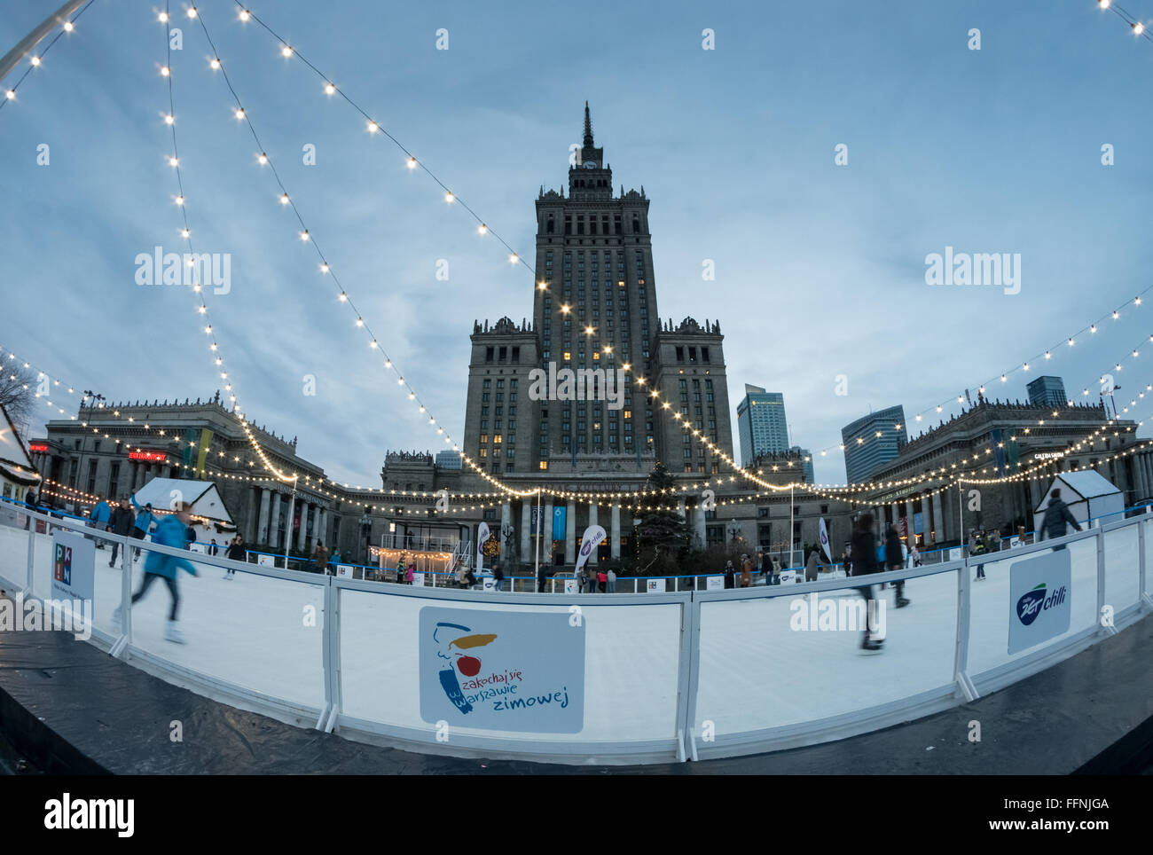Outdoor Ice Rink under Palace of Culture and Science (east face ...