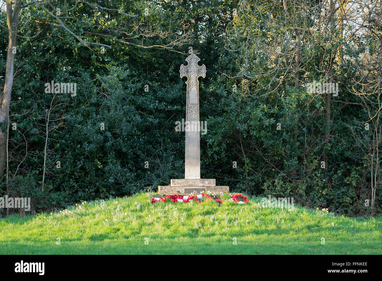 World War I and II Memorial with poppy wreaths Monken Hadley Common ...