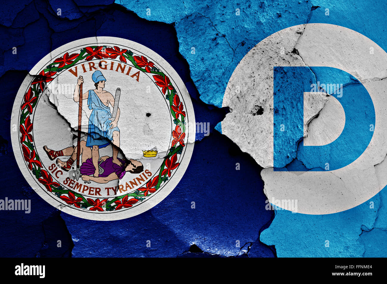flag of Virginia and Democrats painted on cracked wall Stock Photo - Alamy