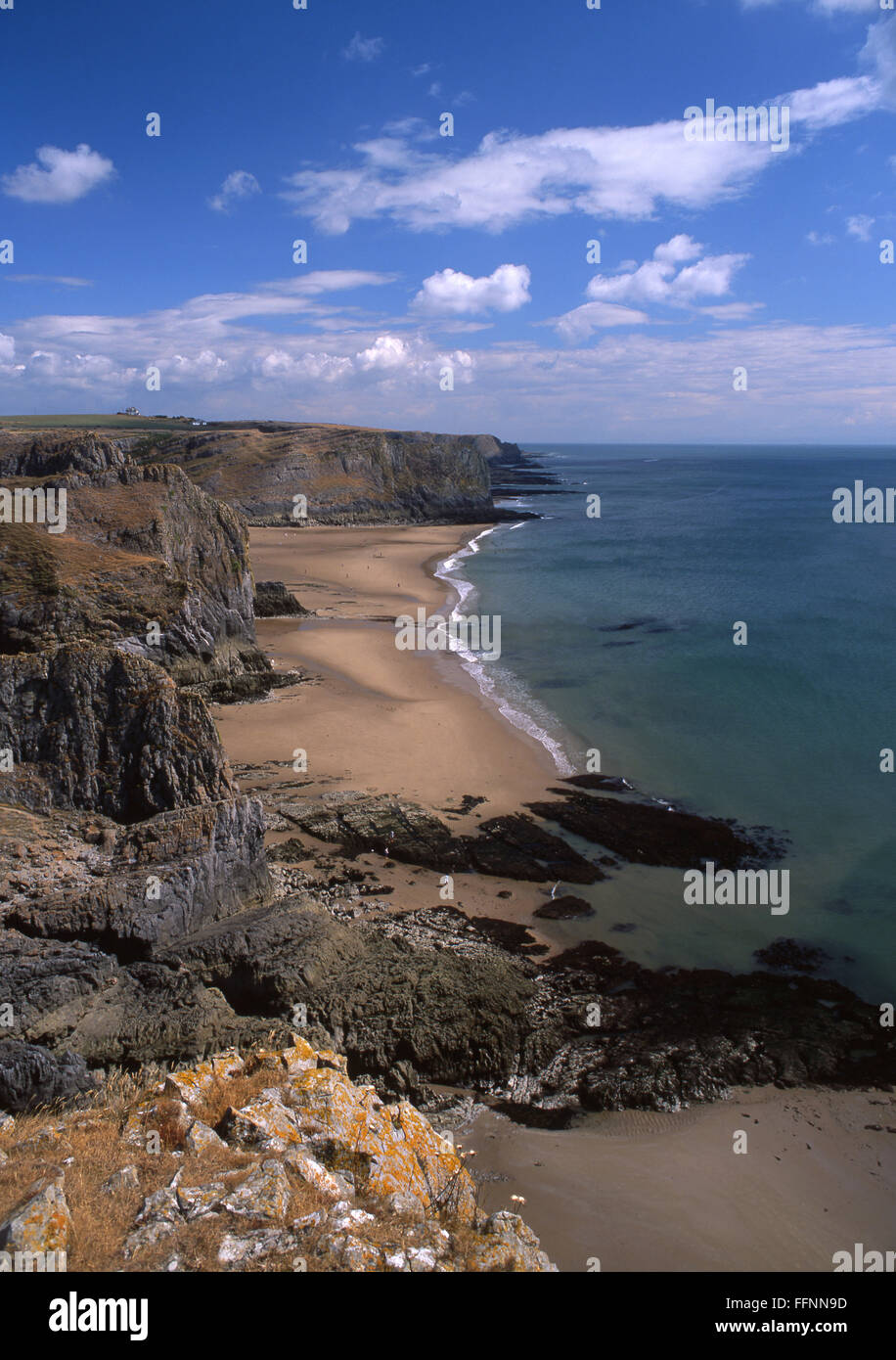 Mewslade Bay beach looking to Thurba Head Gower Peninsula Swansea ...