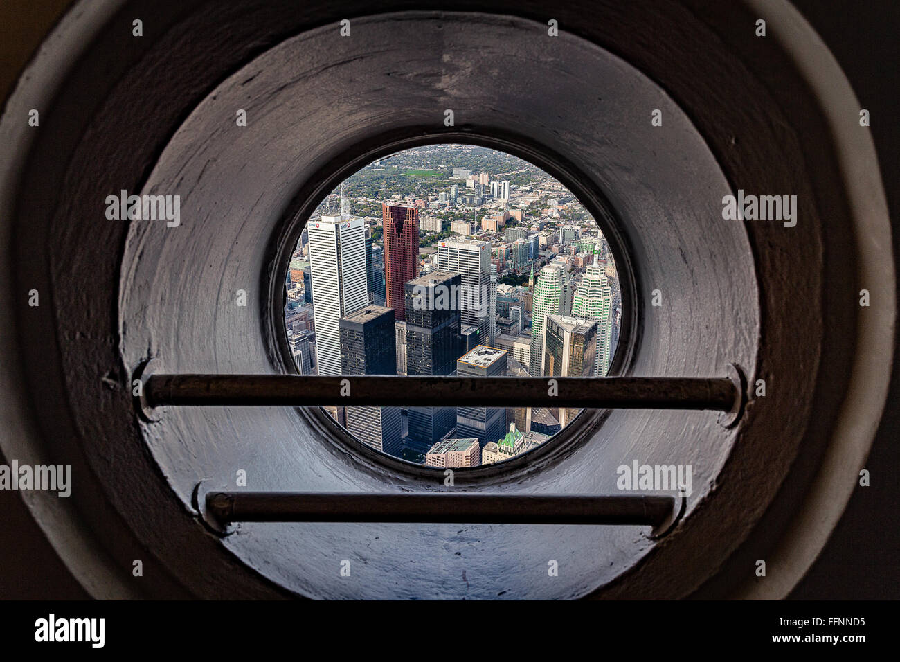 View from small window of CN Tower-Toronto-Canada Stock Photo - Alamy
