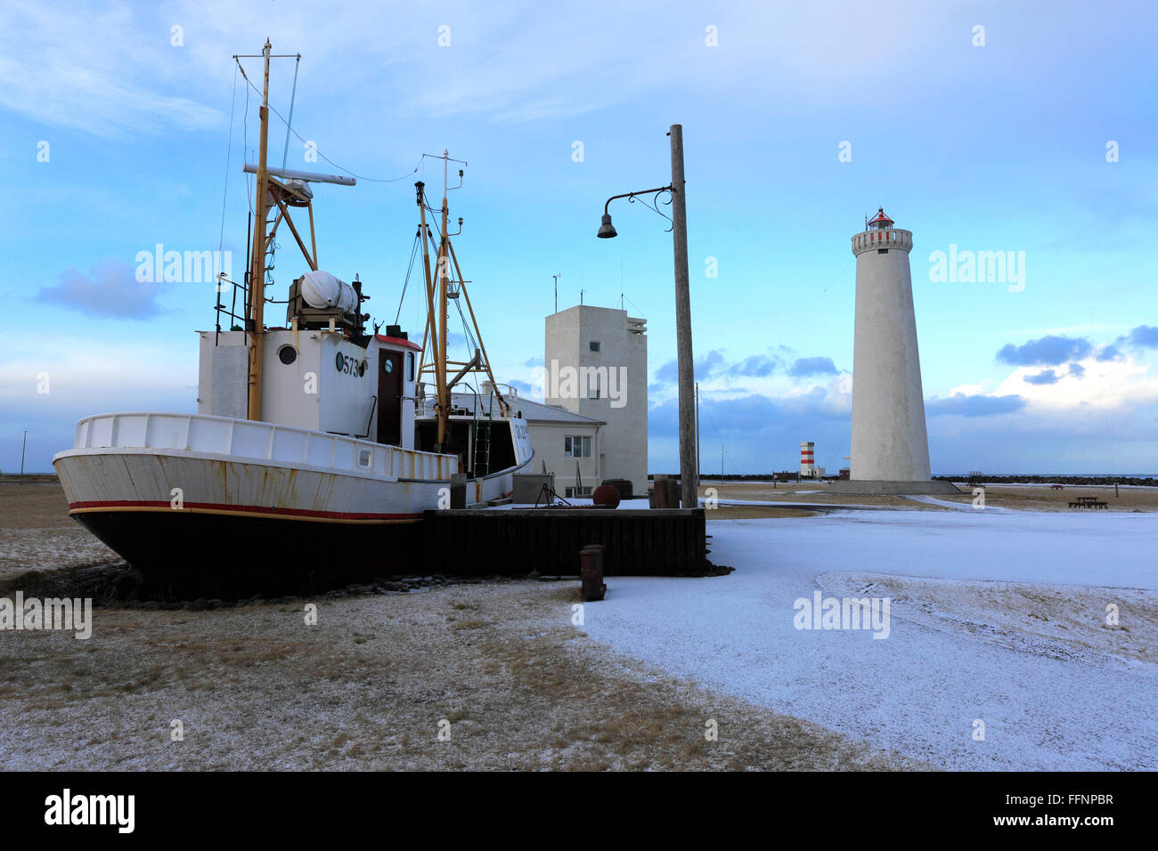 The municipal museum and Gardskagi Lighthouse, Gardur village ...