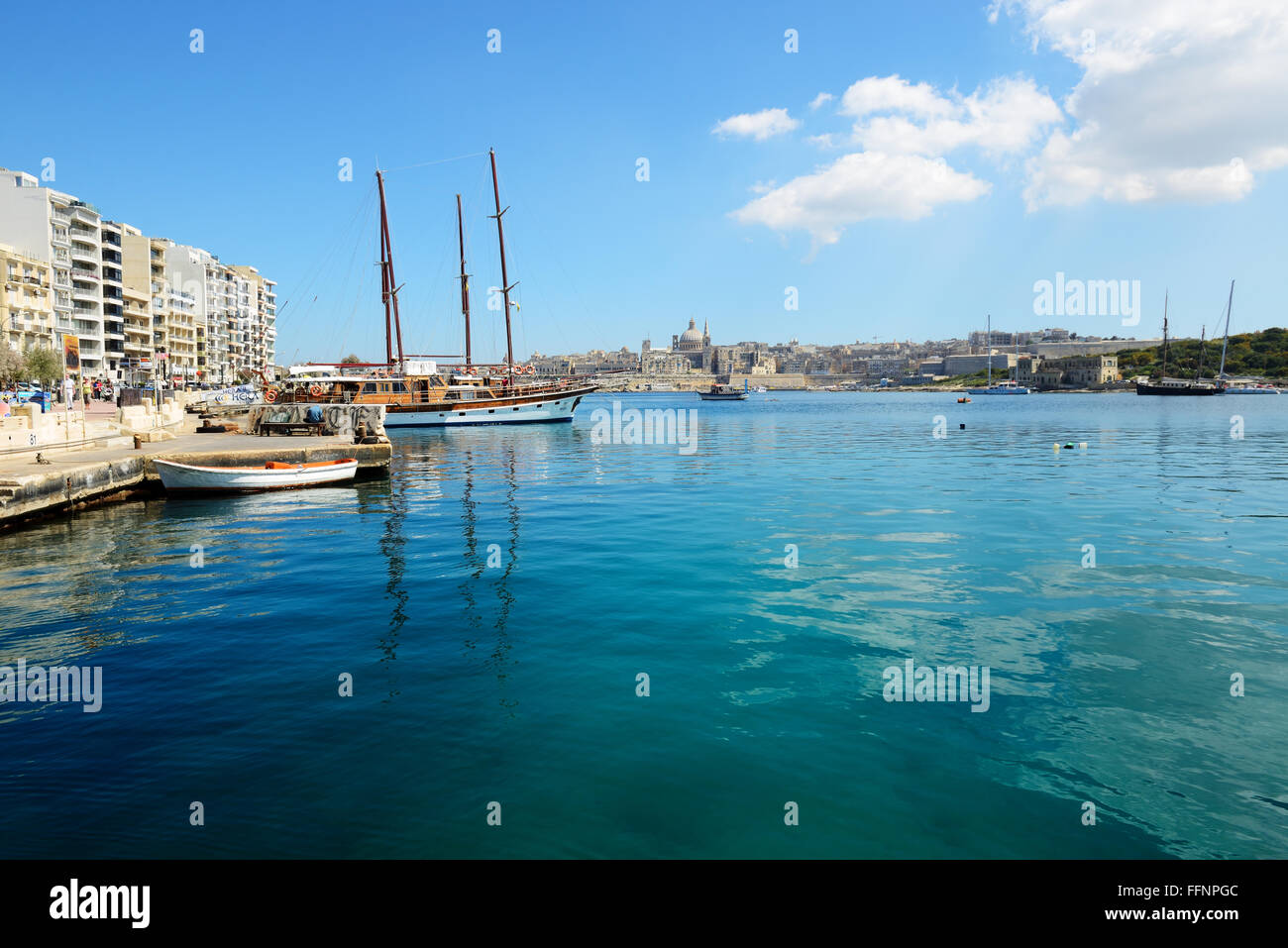 The Hera cruises yachts and view on Valletta, Sliema, Malta Stock Photo ...