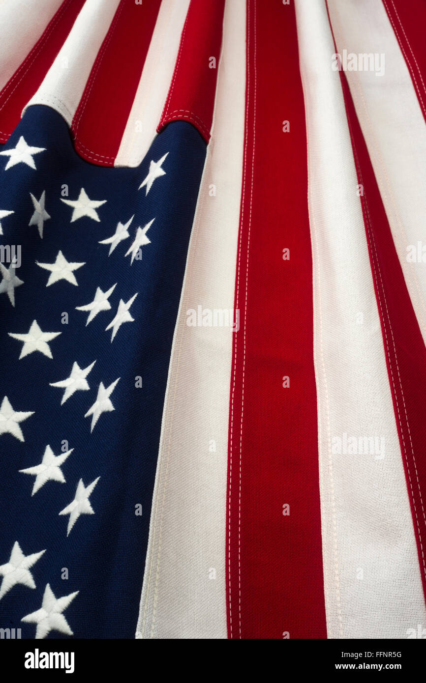RIPPLING UNITED STATES FLAG MADE OF STITCHED COTTON BUNTING Stock Photo ...