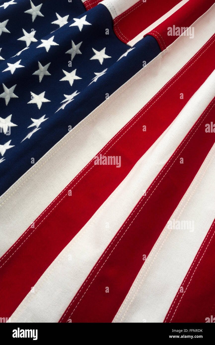 RIPPLING UNITED STATES FLAG MADE OF STITCHED COTTON BUNTING Stock Photo ...