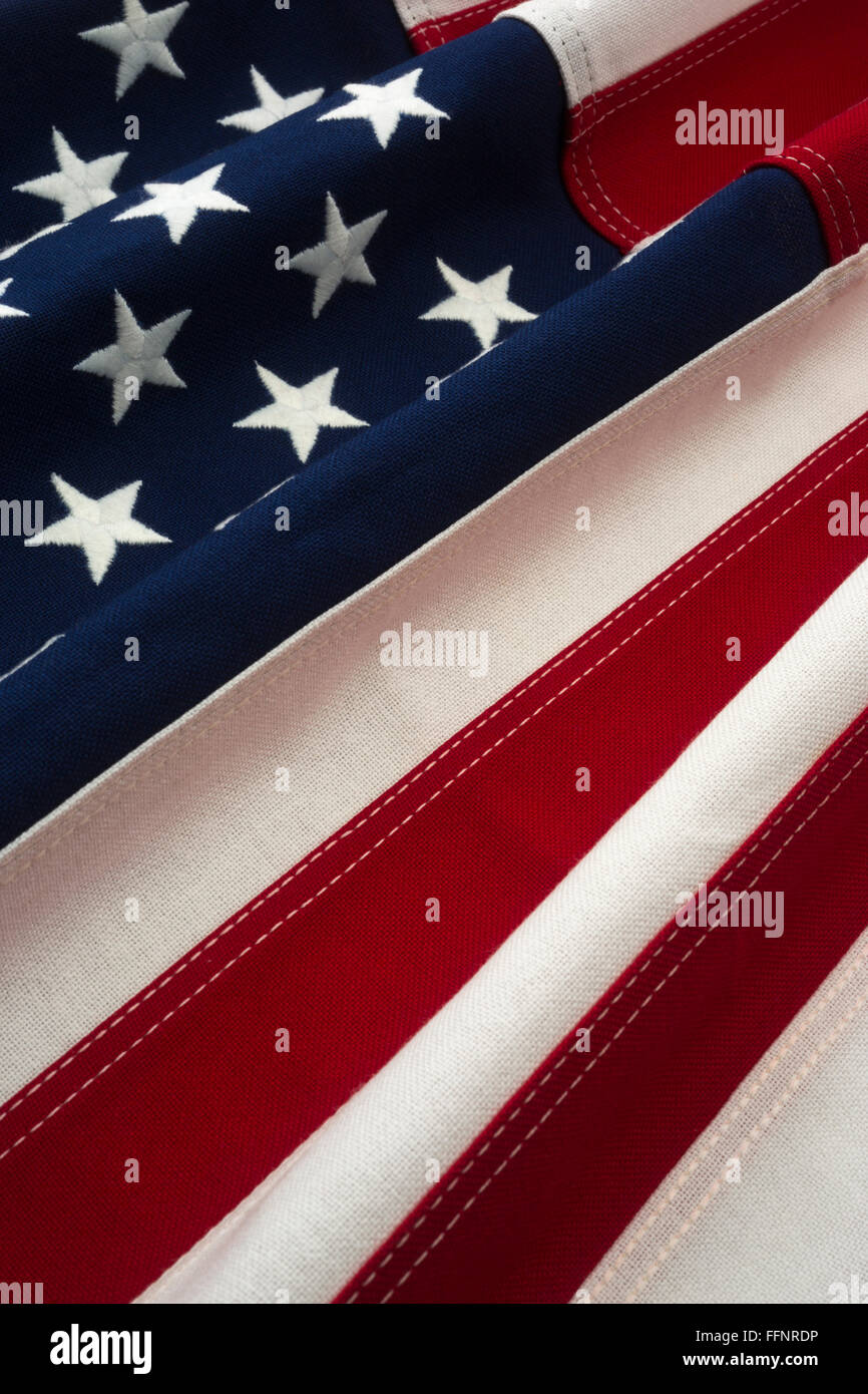 RIPPLING UNITED STATES FLAG MADE OF STITCHED COTTON BUNTING Stock Photo ...