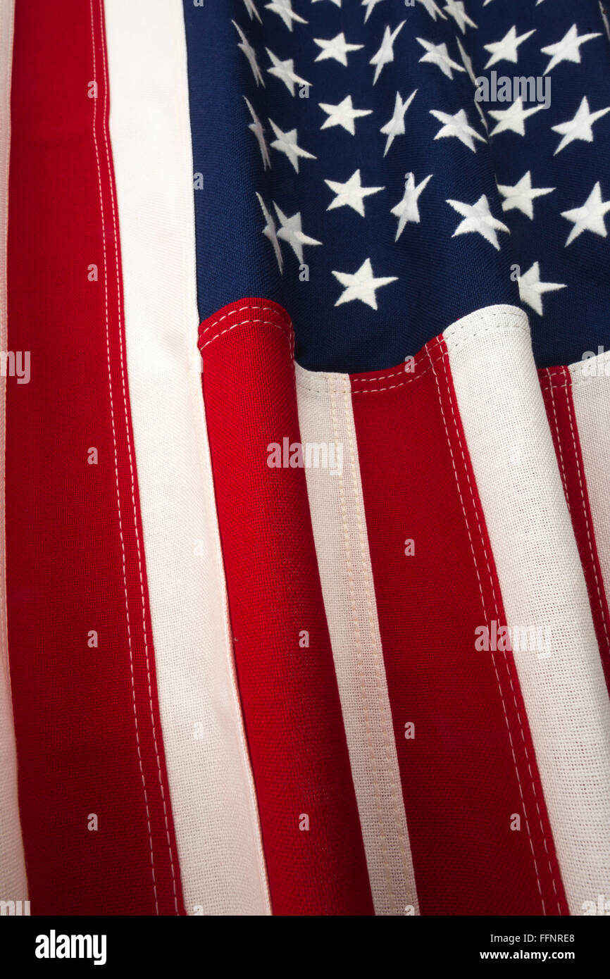 RIPPLING UNITED STATES FLAG MADE OF STITCHED COTTON BUNTING Stock Photo ...