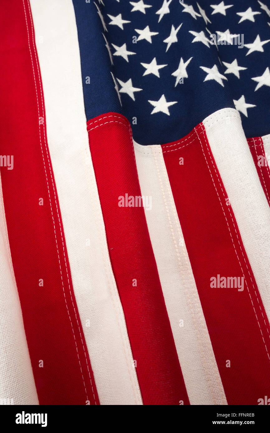 RIPPLING UNITED STATES FLAG MADE OF STITCHED COTTON BUNTING Stock Photo ...
