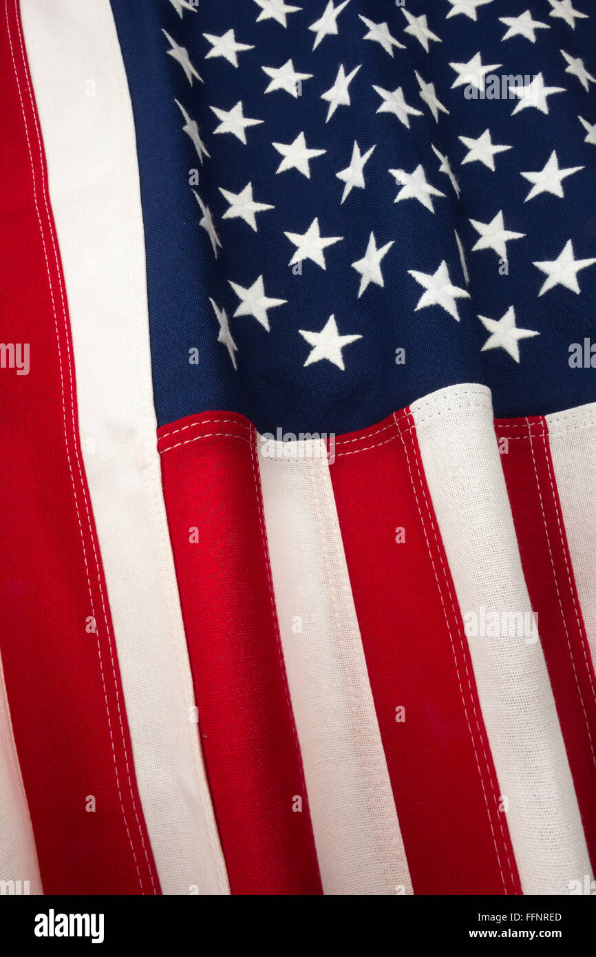 RIPPLING UNITED STATES FLAG MADE OF STITCHED COTTON BUNTING Stock Photo ...