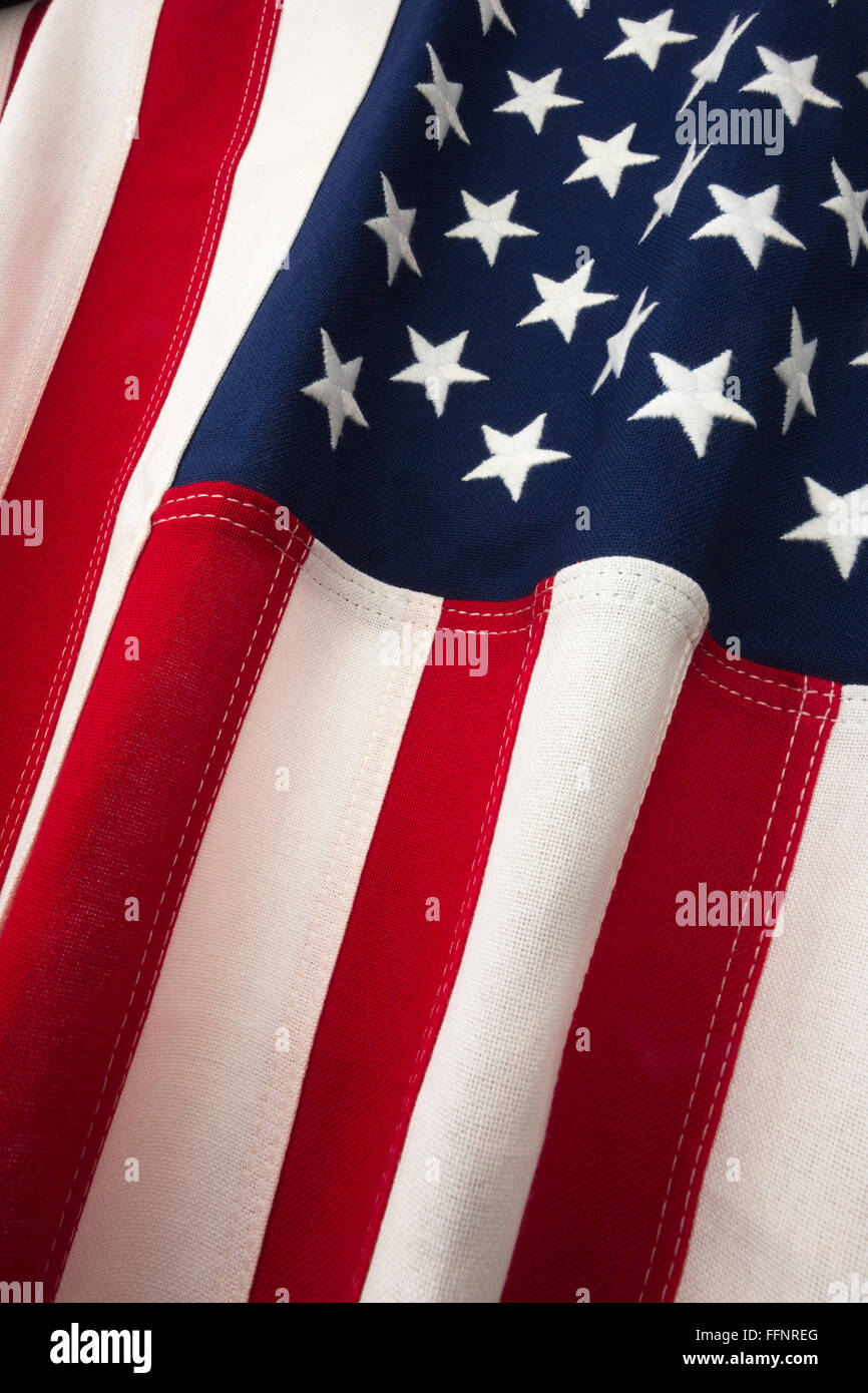 RIPPLING UNITED STATES FLAG MADE OF STITCHED COTTON BUNTING Stock Photo ...