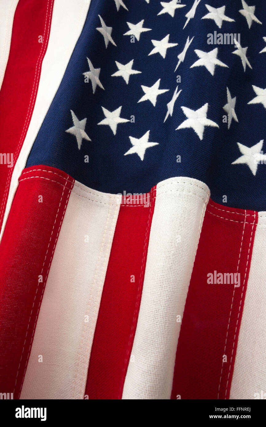 RIPPLING UNITED STATES FLAG MADE OF STITCHED COTTON BUNTING Stock Photo ...