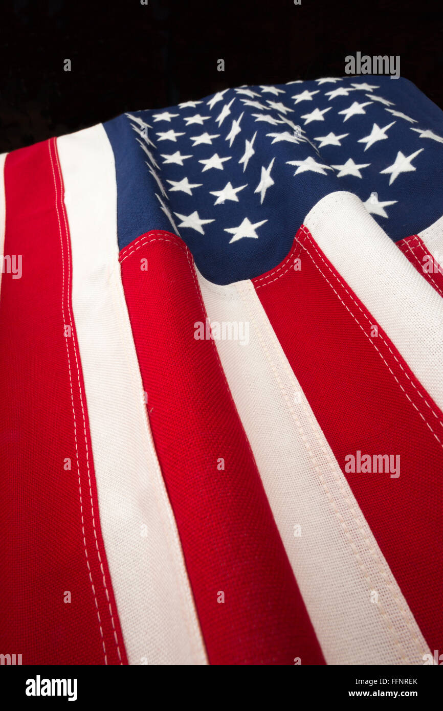 RIPPLING UNITED STATES FLAG MADE OF STITCHED COTTON BUNTING Stock Photo ...