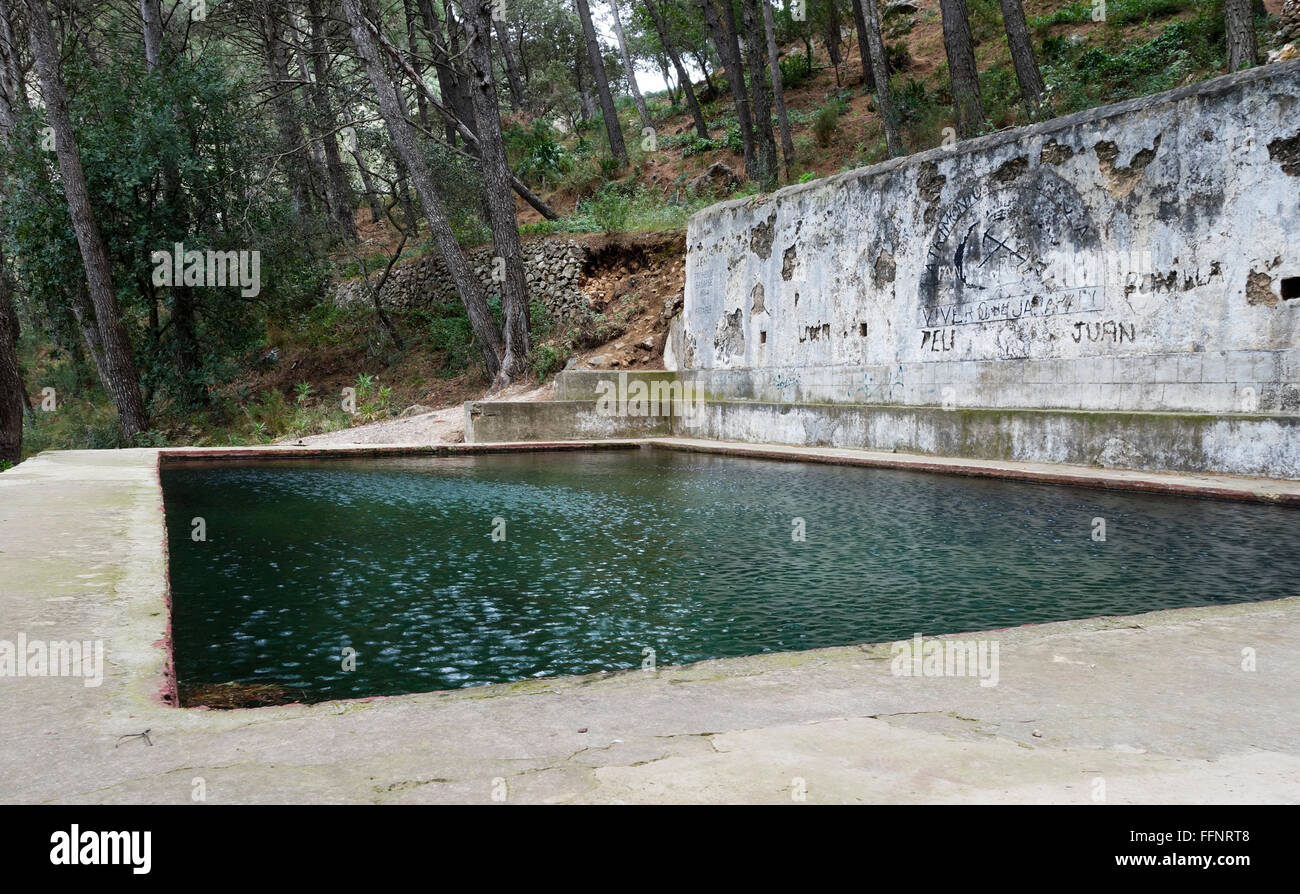 Water bassin in forest, Fuente Jarapalos, in mountains of Mijas ...