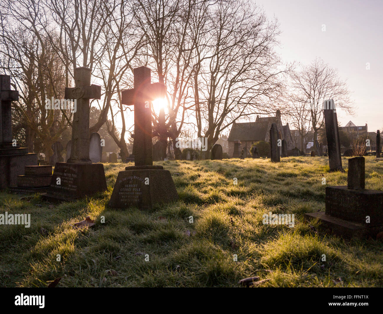 A churchyard on a frosty early morning in winter Stock Photo - Alamy