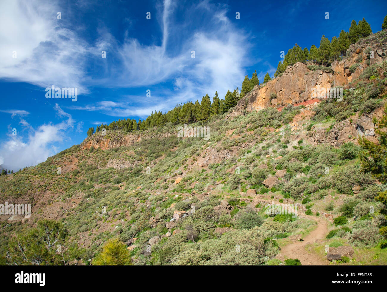Gran Canaria, Caldera de Tejeda in February, hiking path along caldera ...