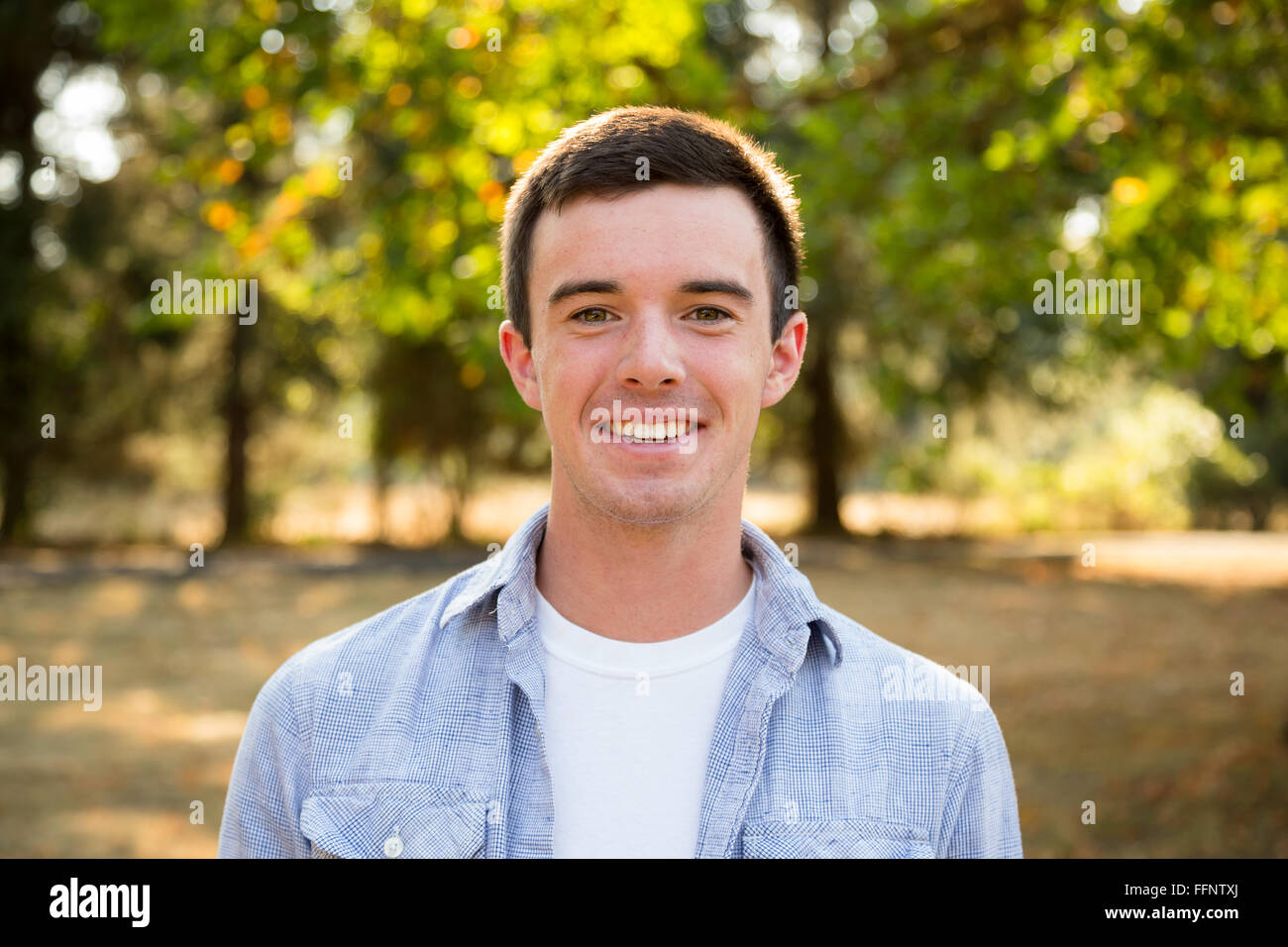 Portrait of a young man who is a high school senior in Oregon Stock ...